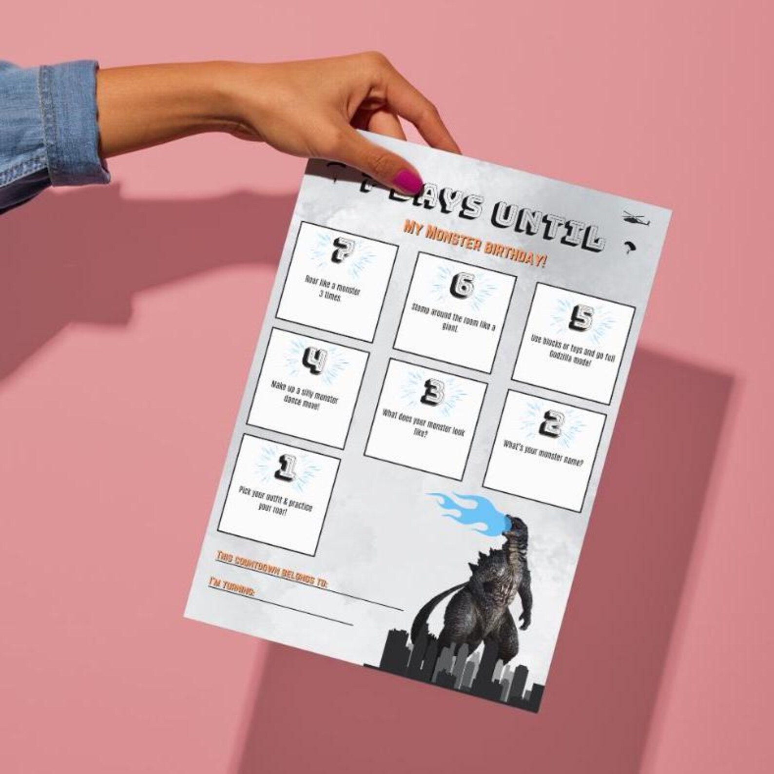 Godzilla Birthday Countdown Chart | Fun Kids Digital Printable ...
