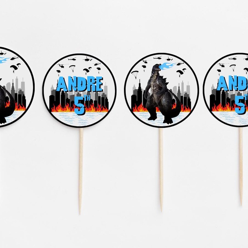 Godzilla Cupcake Toppers - Editable & Printable Birthday Party ...