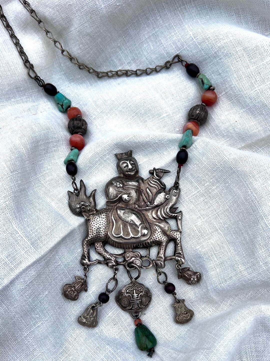 Antique Chinese Export Qing Dynasty Sterling Silver Necklace Boy on ...