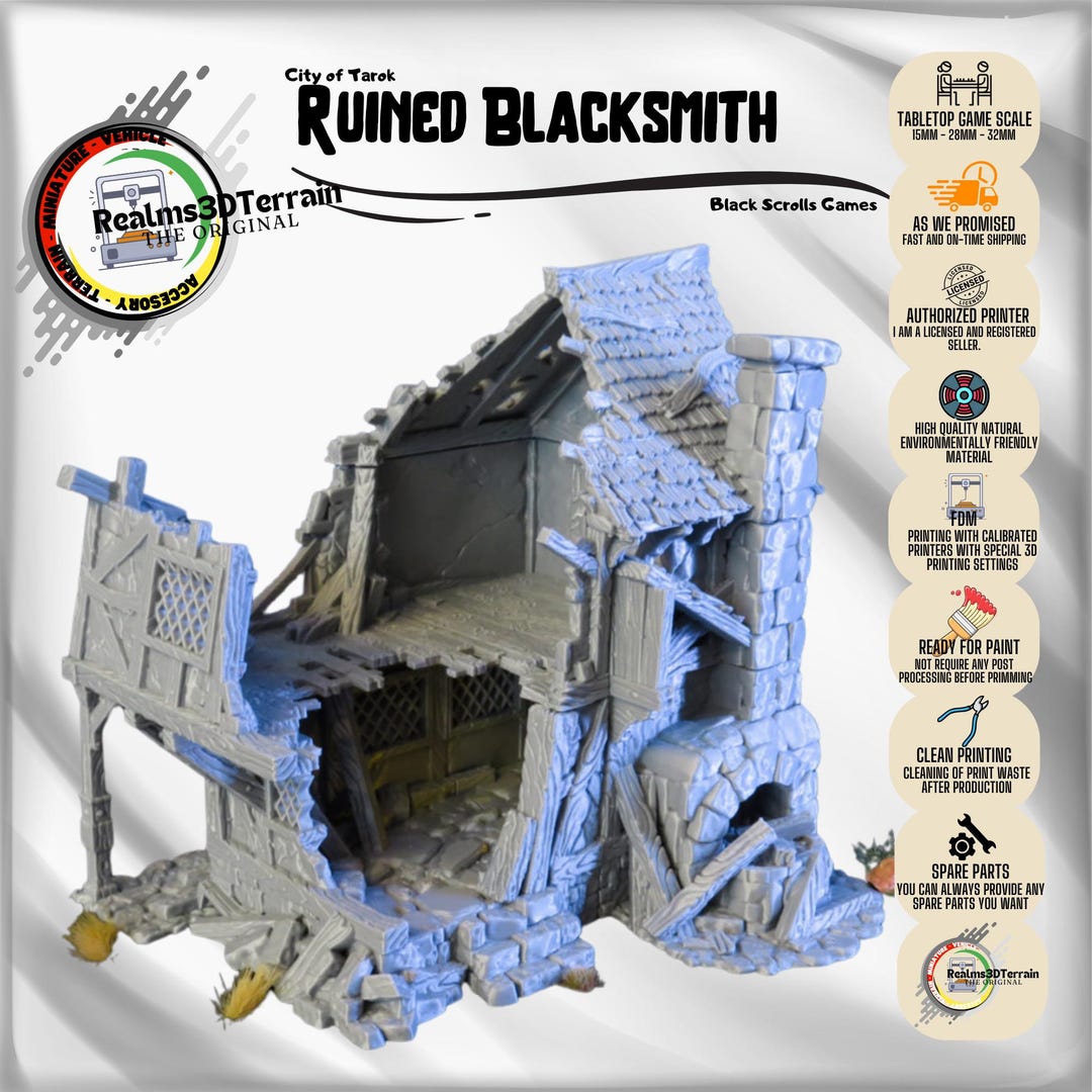 Ruined Blacksmith House - 28mm - Wargaming Tabletop - Fantasy Scenery ...