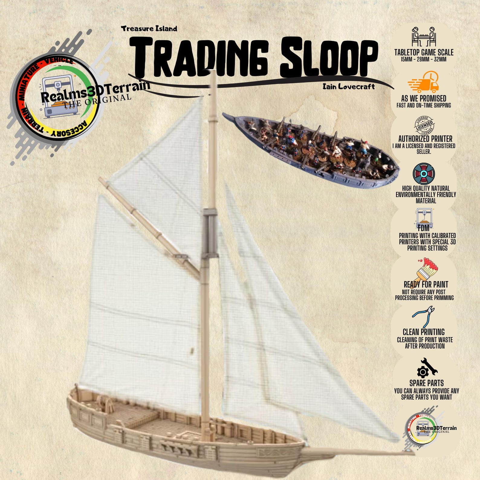 Trading Sloop - Treasure Island - Iain Lovecraft - War Boat - Ship ...