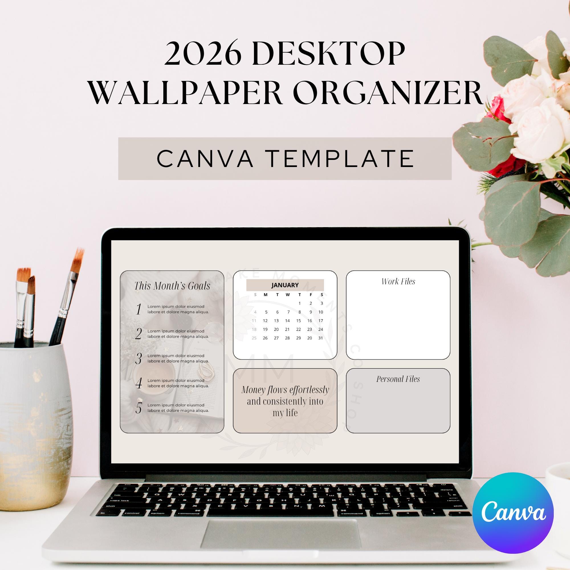 2026 Canva Template Desktop Wallpaper Organizer | Aesthetic Desktop and ...