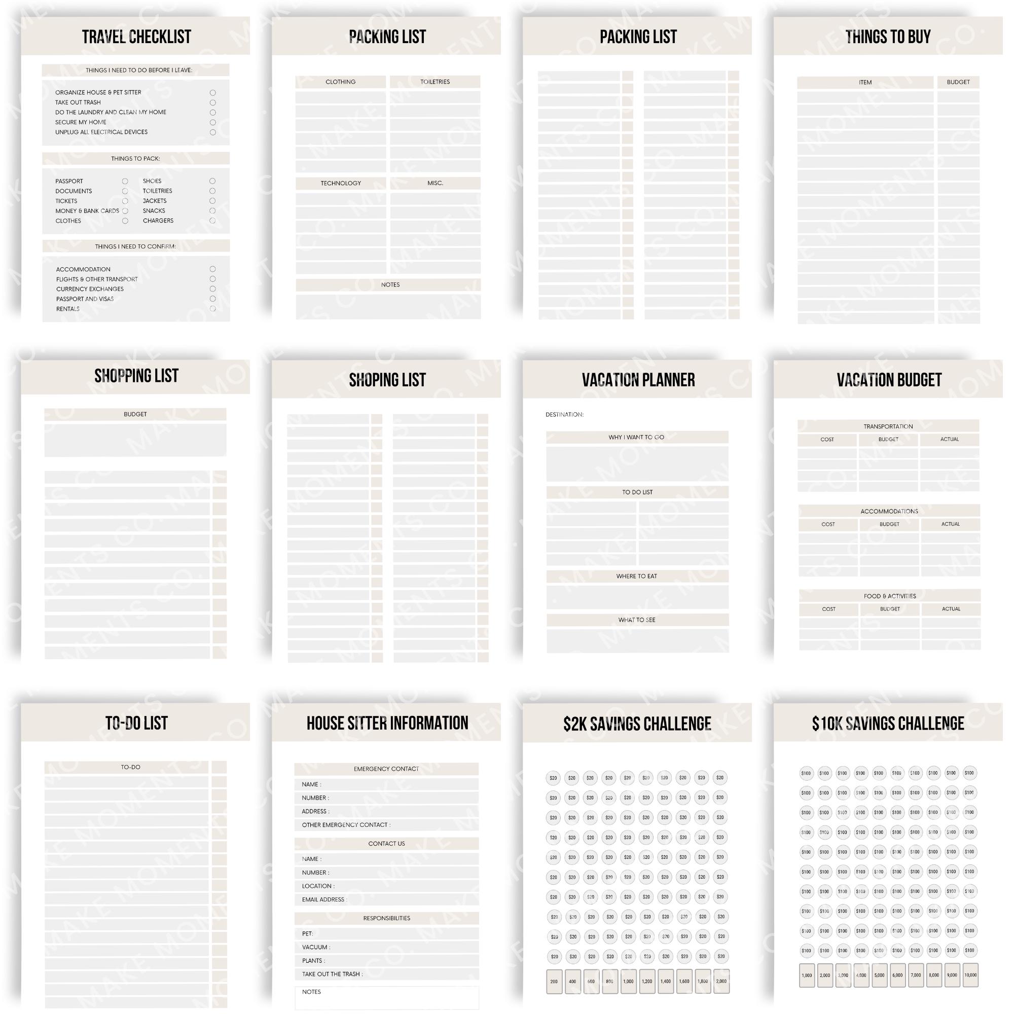 Printable Travel Planner Holiday and Vacation Planner, Roadtrip ...