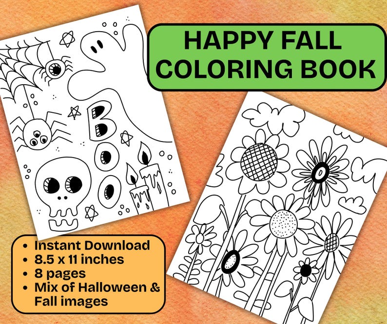 Happy Fall Coloring Pages Instant Download - Etsy