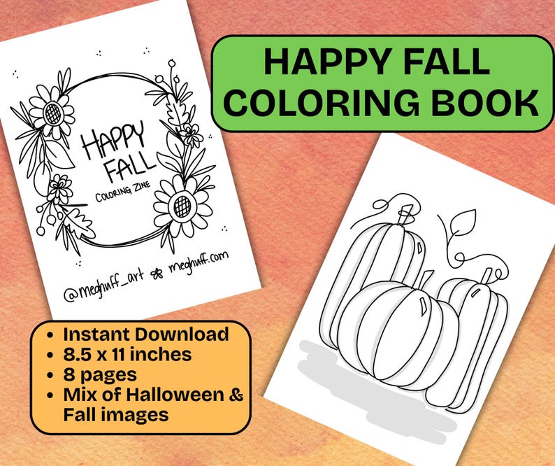 Happy Fall Coloring Pages Instant Download - Etsy