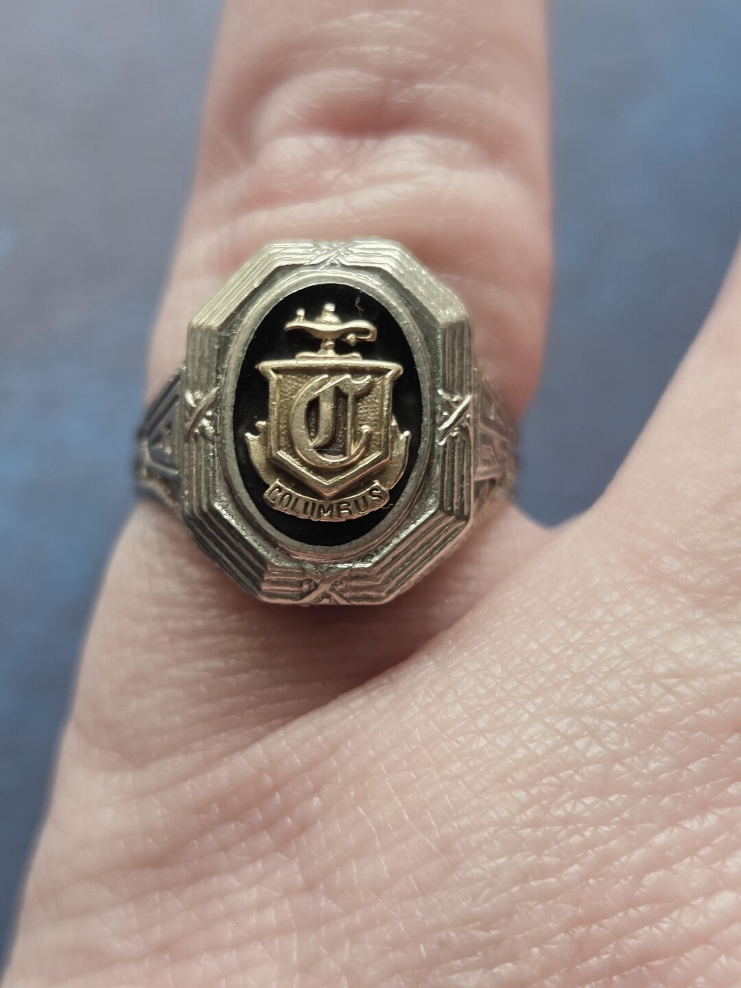 Delicate Antique Class Ring, From Columbus, 1926, 10k White and Yellow ...