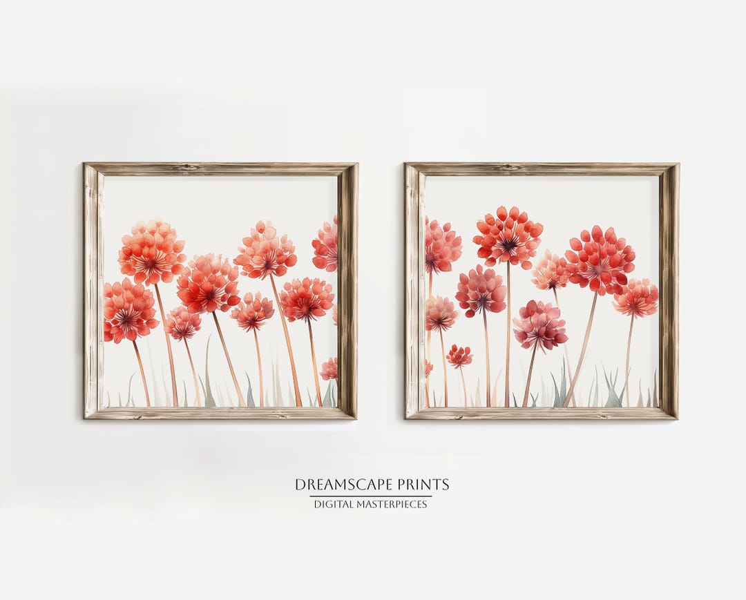 Red Flowers Diptych Wall Art Minimalist Floral Botanical Prints Set of ...