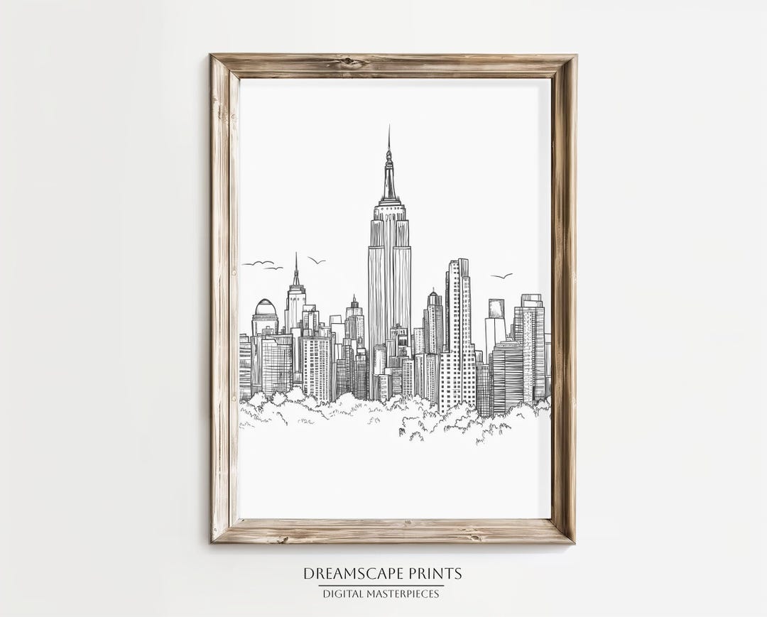 Manhattan Skyline Line Drawing Minimalist NYC Artwork New York City ...