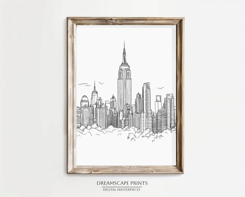 Manhattan Skyline Line Drawing Minimalist NYC Artwork New York City ...