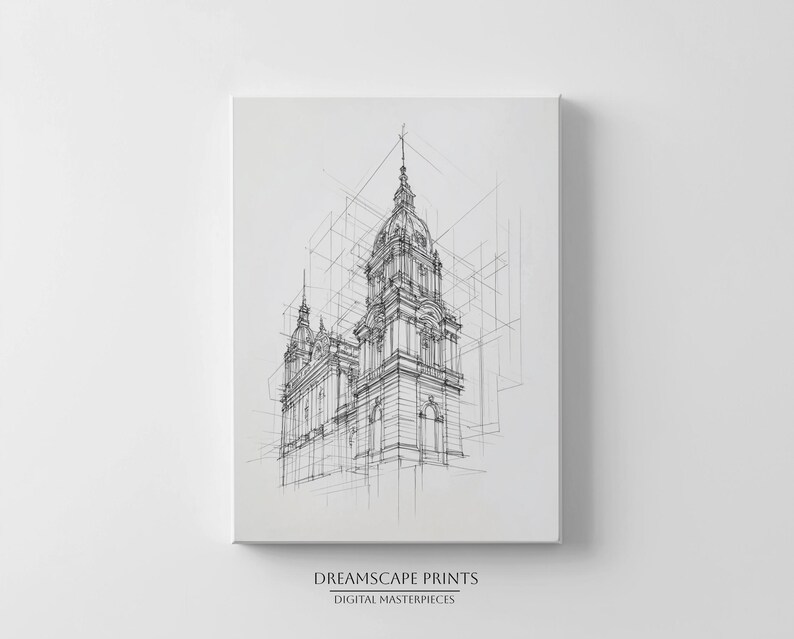Architectural Line Pencil Drawing Black and White City Building Sketch ...