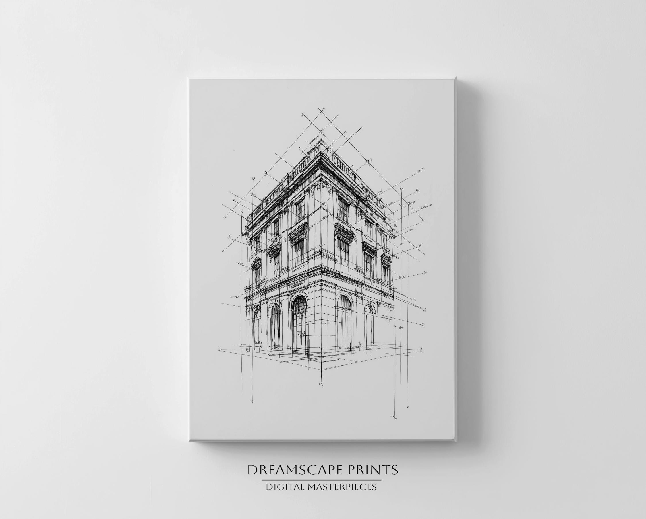 Architectural Line Drawing Blueprint Minimalist Art Black and White ...