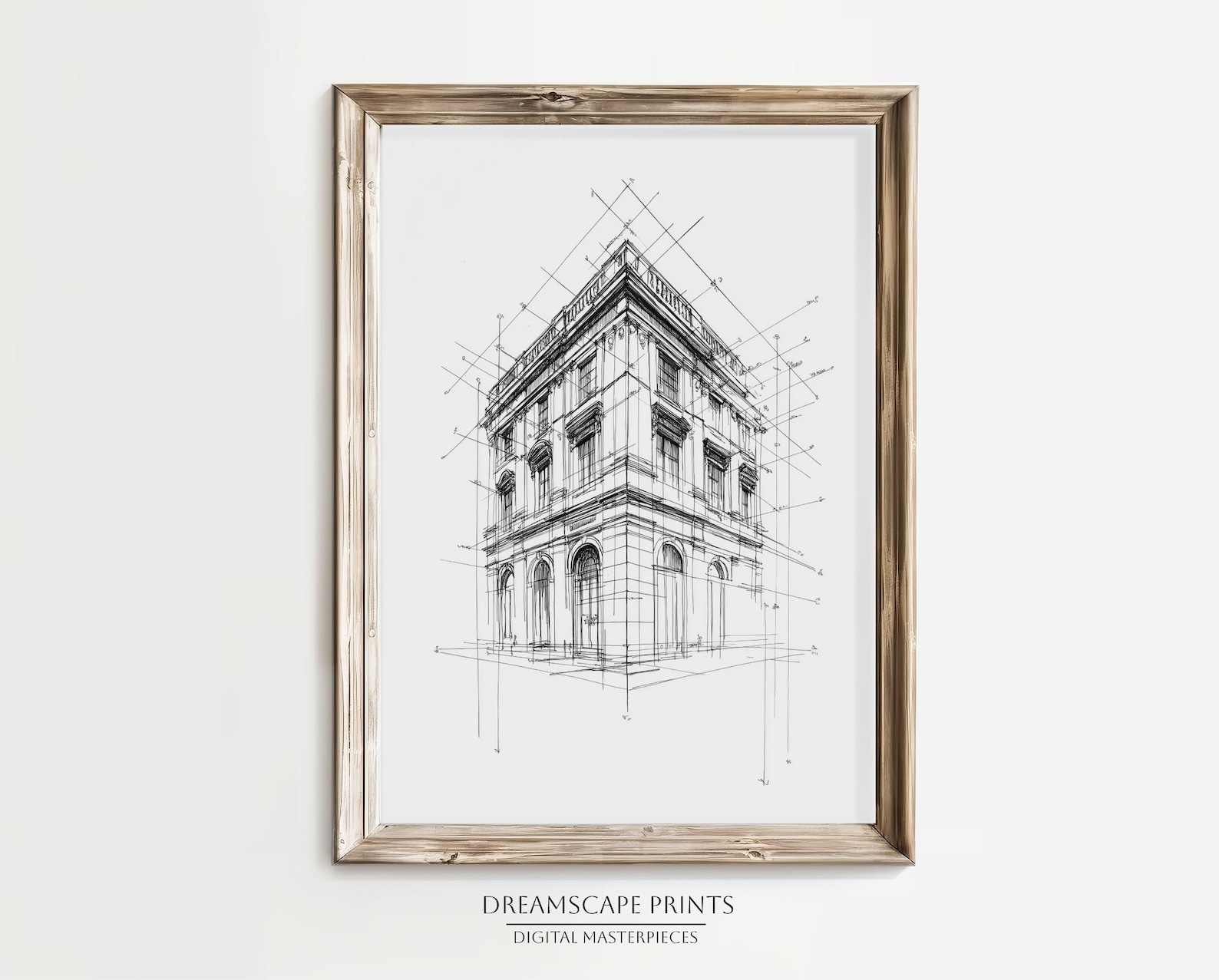 Architectural Line Drawing Blueprint Minimalist Art Black and White ...