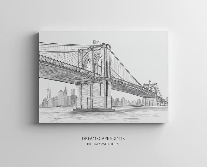 Brooklyn Bridge Pencil Sketch New York City Wall Art Line Art Drawing ...