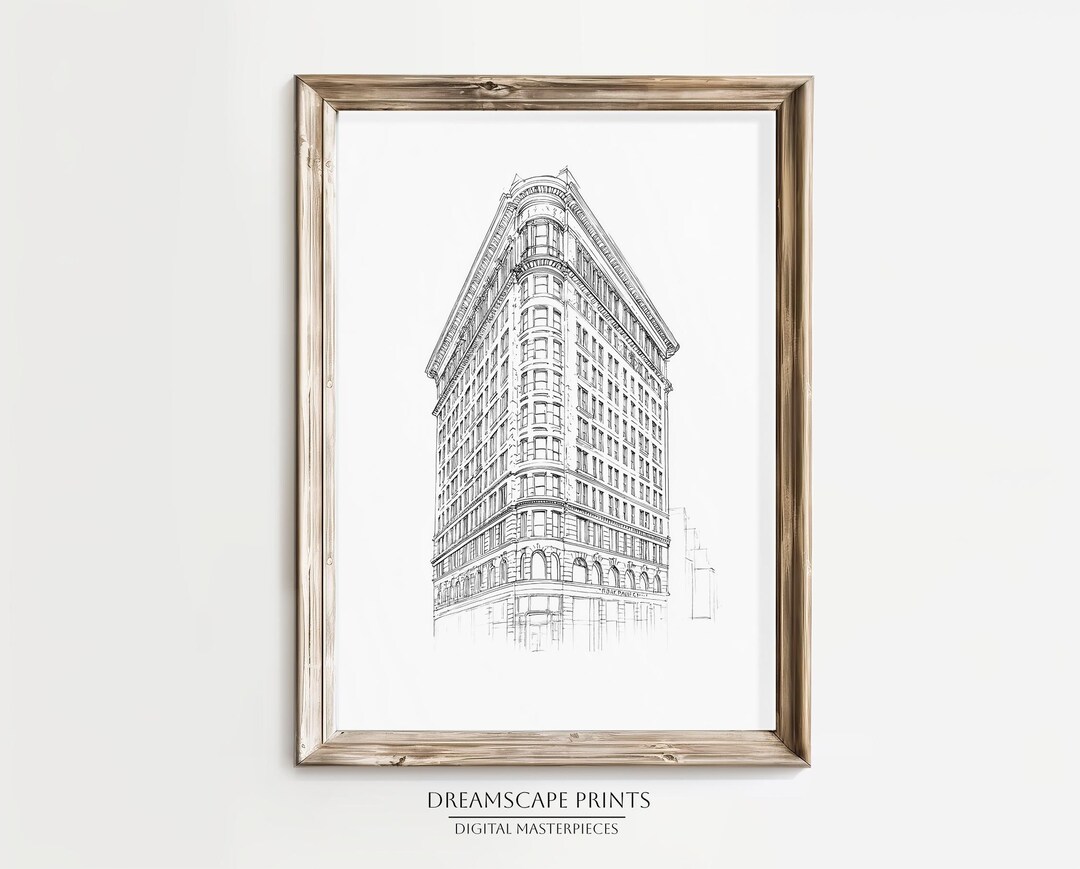 Flatiron Building Line Art Minimalist Architectural Drawing Wall Art ...