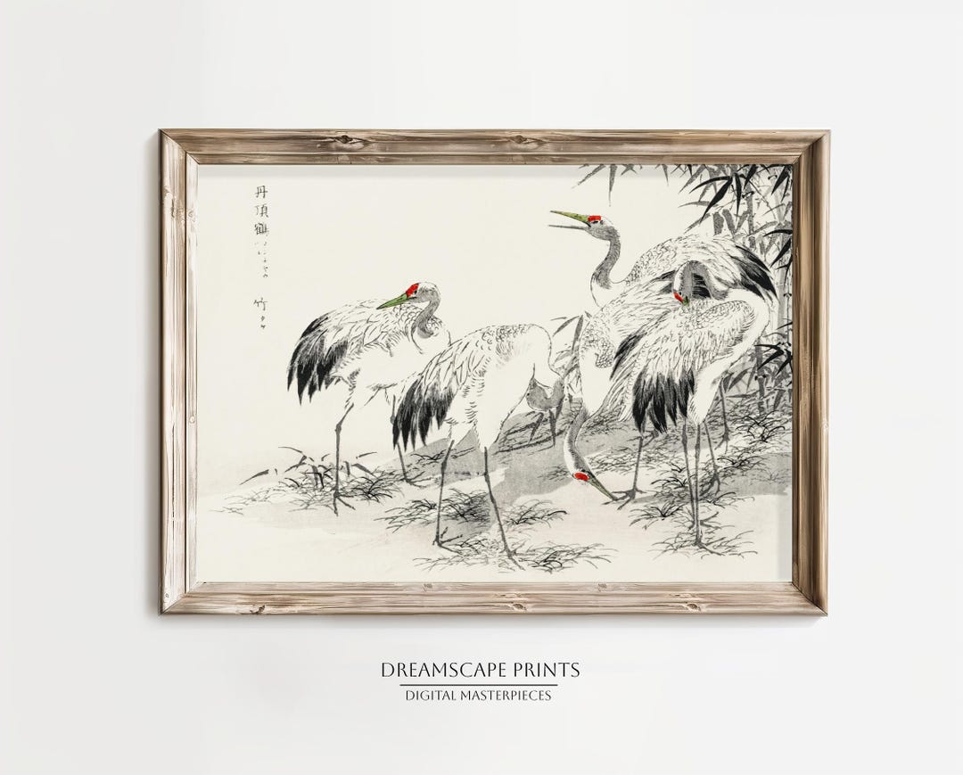Cranes Ink Painting of Japanese Red Crowned Cranes Asian Ink Painting ...