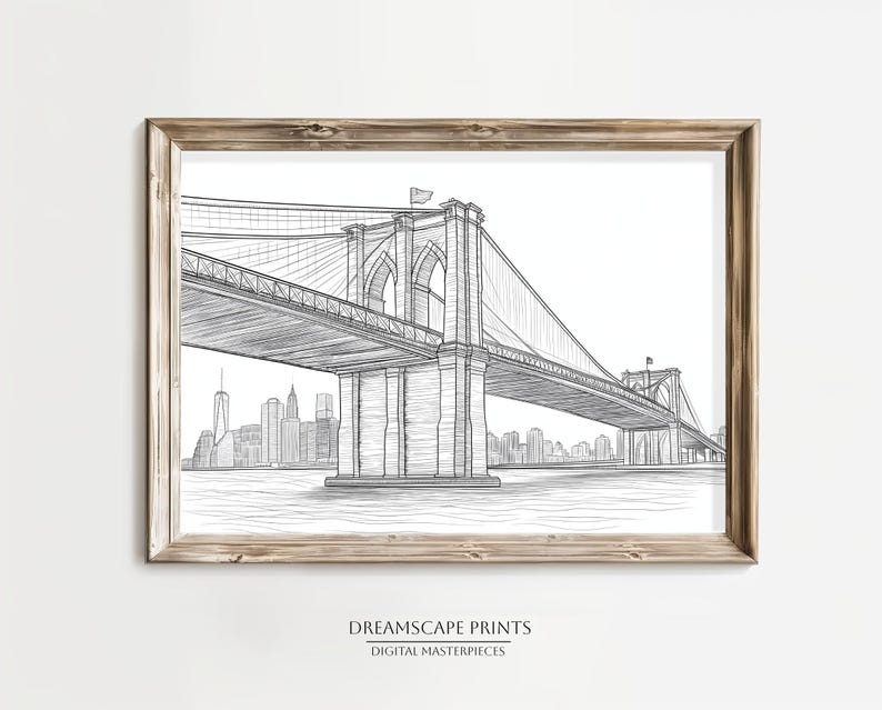 Brooklyn Bridge Pencil Sketch New York City Wall Art Line Art Drawing ...