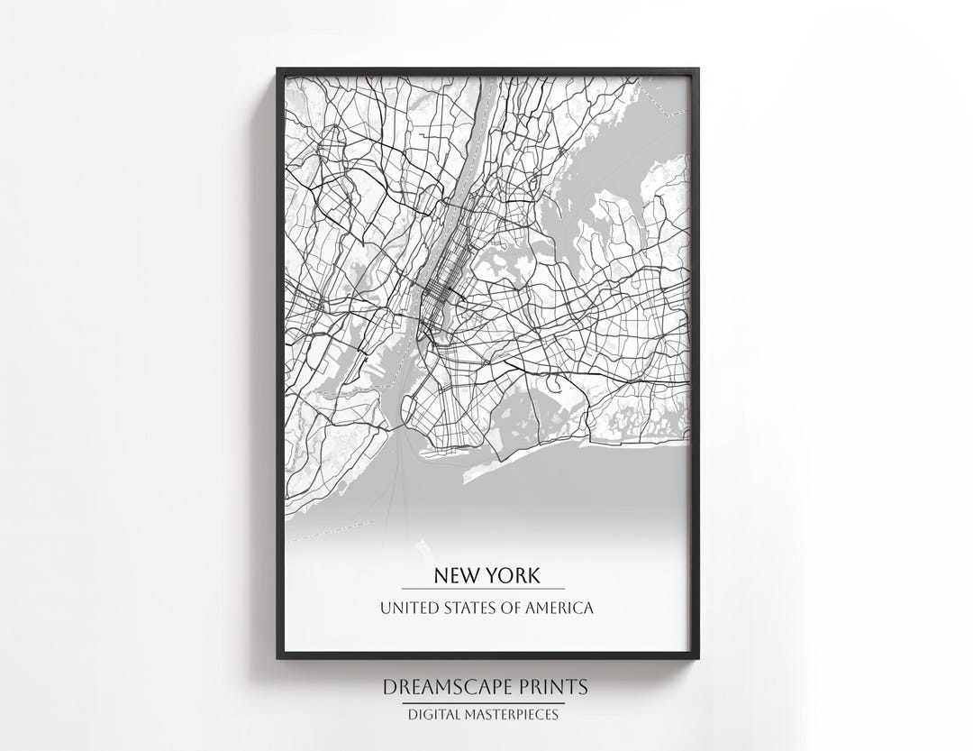 NYC Black and White Map of New York City Street Map of Manhattan Street ...