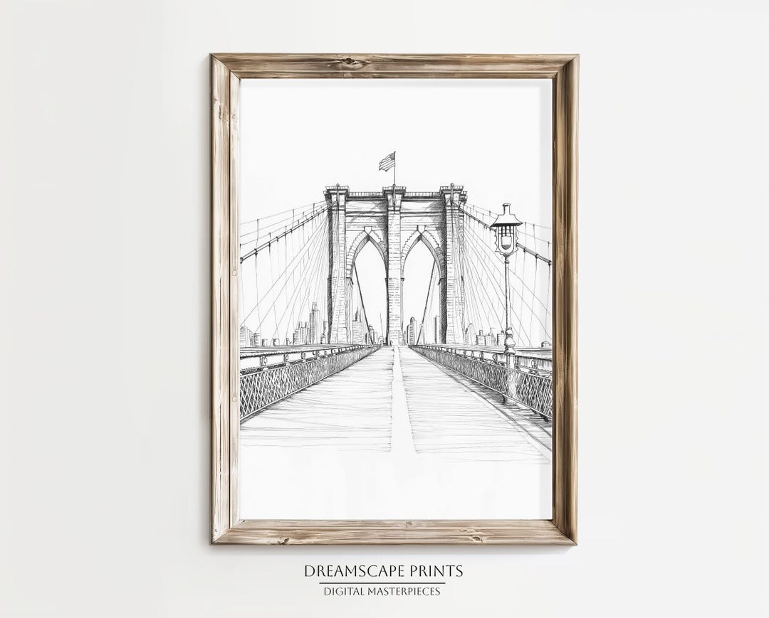 Brooklyn Bridge Line Art Minimalist Drawing New York City Artwork Urban ...