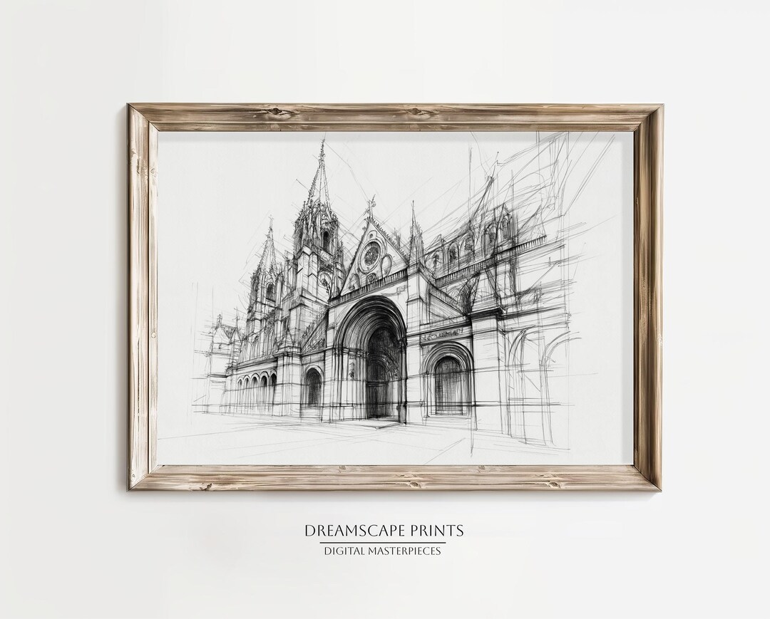 Cathedral Pencil Sketch Cathedral Wall Art Architectural Sketch Pencil ...