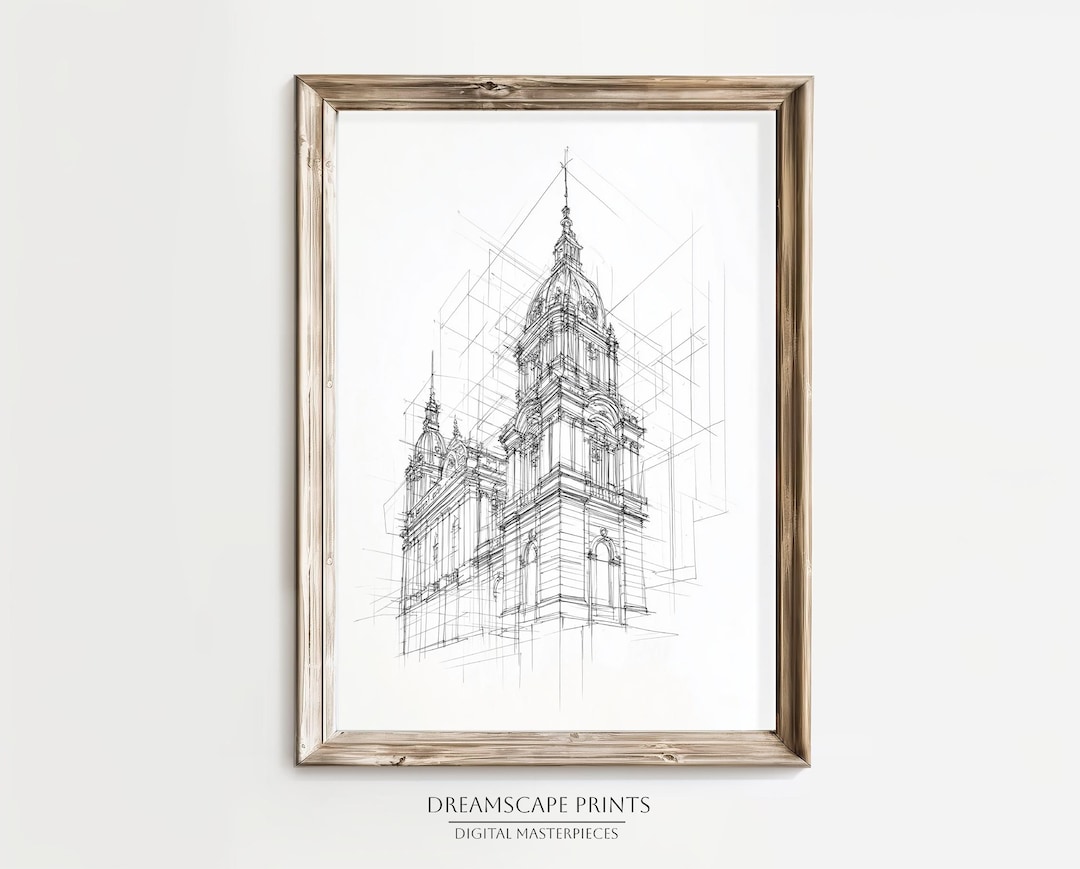 Architectural Line Art Pencil Drawing Minimalist Blueprint Style ...