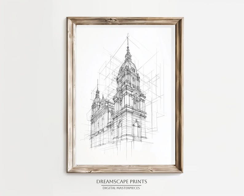 Architectural Line Art Pencil Drawing Minimalist Blueprint Style ...