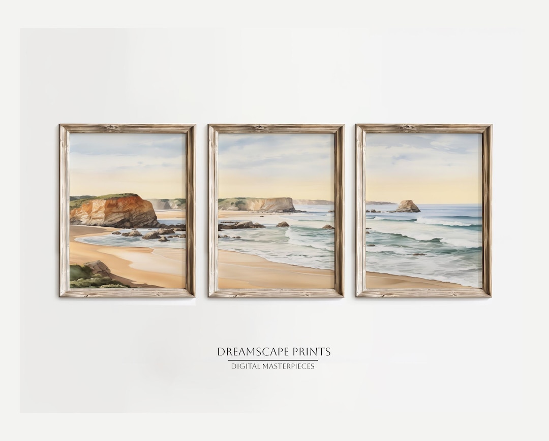 Ocean Waves Triptych Watercolor Ocean View Prints Beach Watercolor Set ...
