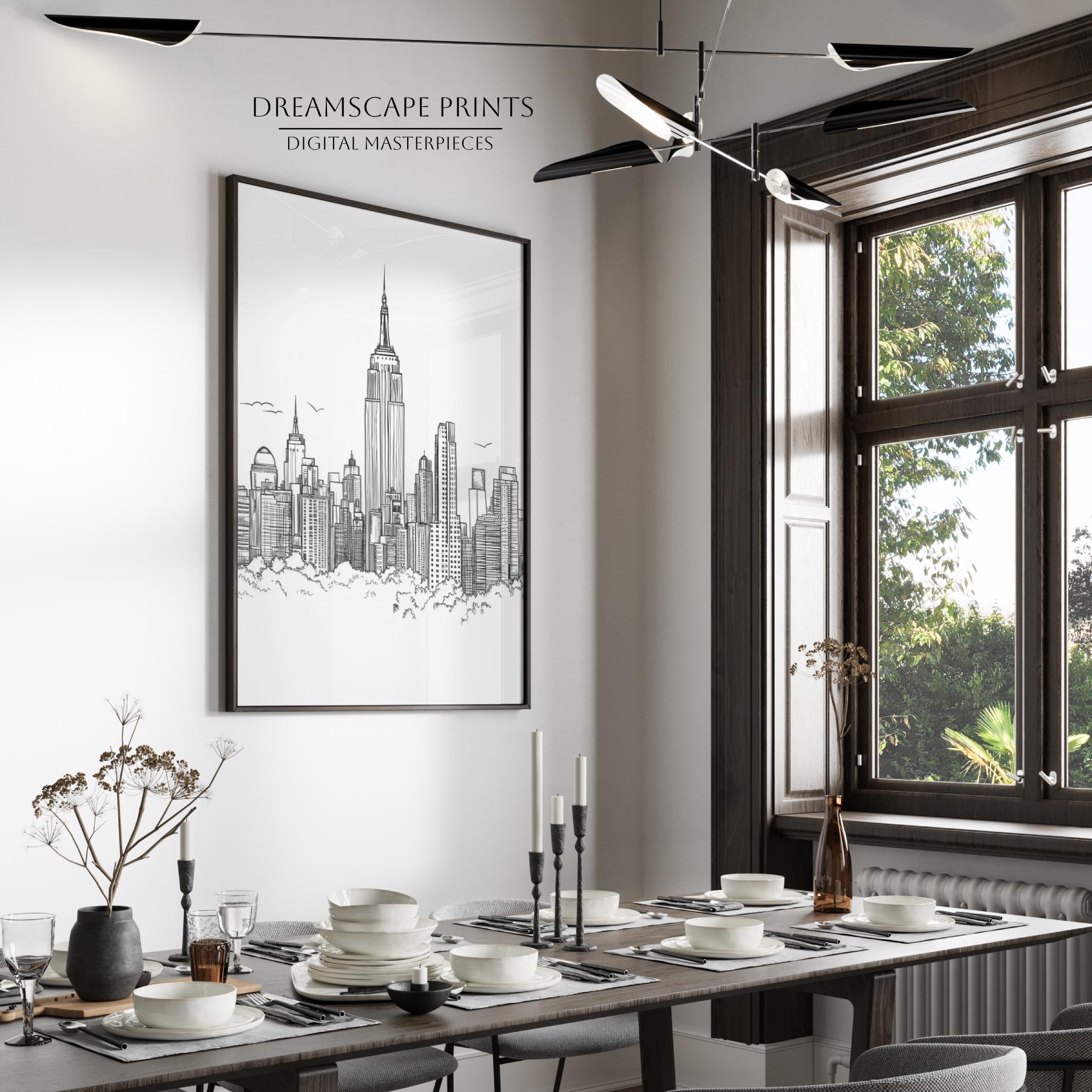 Manhattan Skyline Line Drawing Minimalist NYC Artwork New York City ...