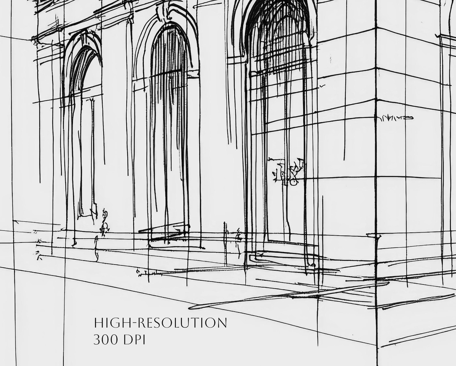 Architectural Line Drawing Blueprint Minimalist Art Black and White ...