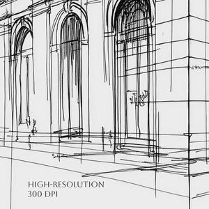 Architectural Line Drawing Blueprint Minimalist Art Black and White ...
