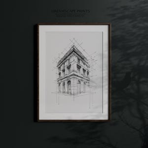 Architectural Line Drawing Blueprint Minimalist Art Black and White ...