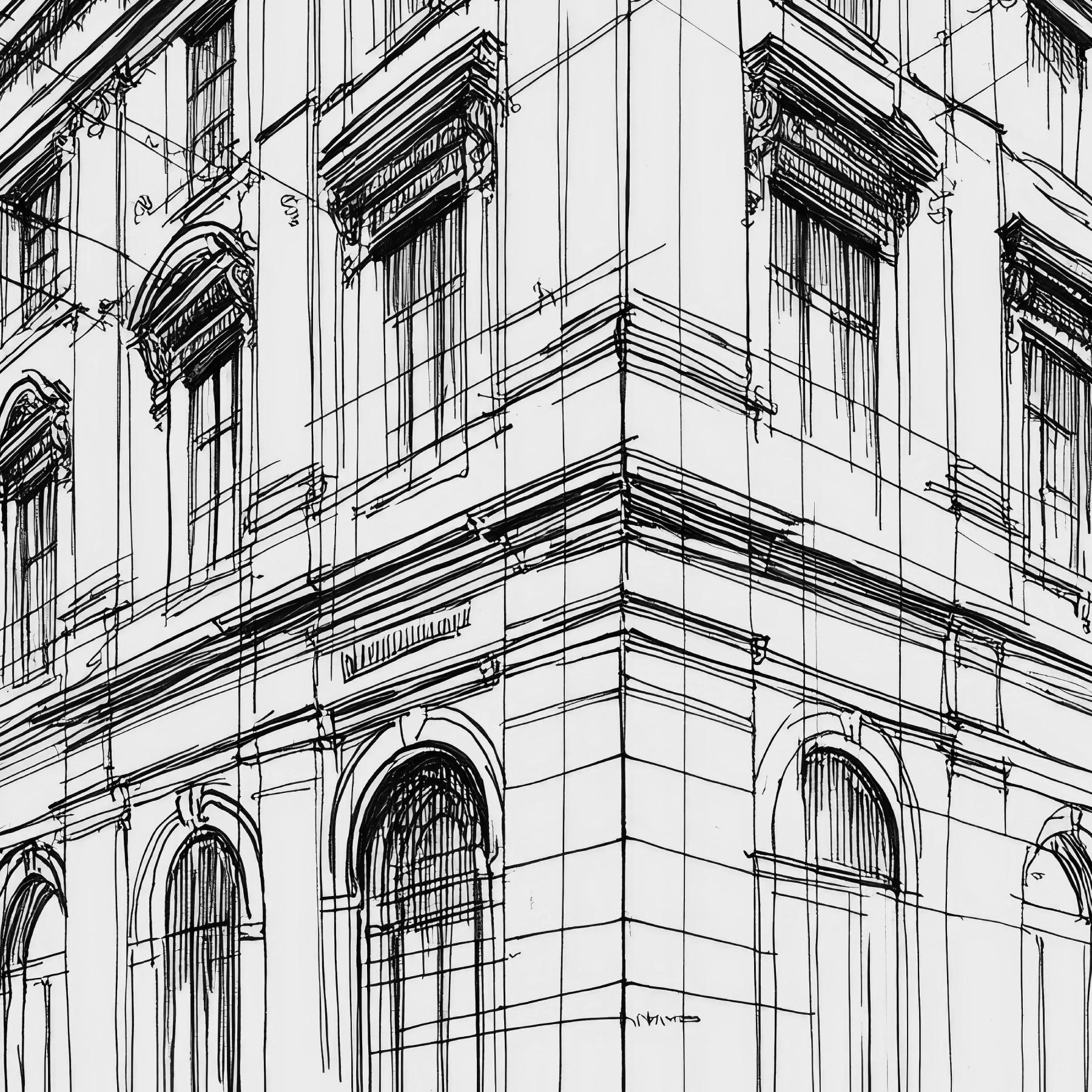 Architectural Line Drawing Blueprint Minimalist Art Black and White ...