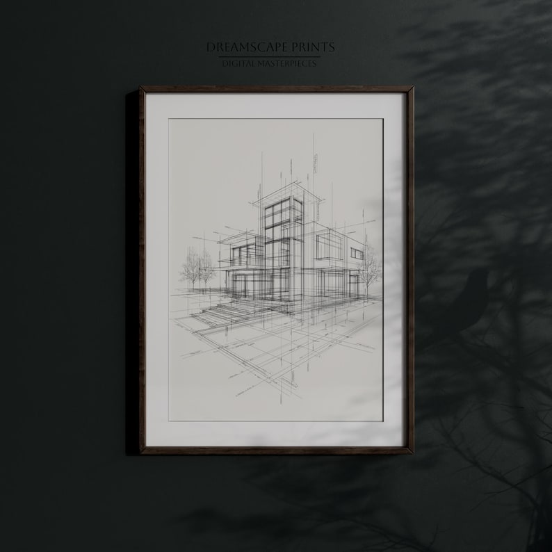 Modern House Blueprint Architectural Line Art House Plan Architectural ...