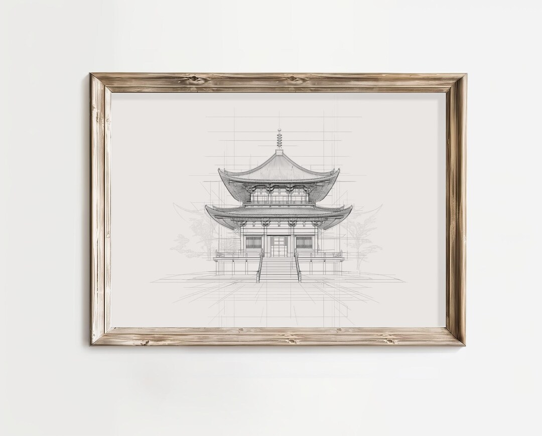 Black and White Architectural Line Art Minimalist Drawing of ...