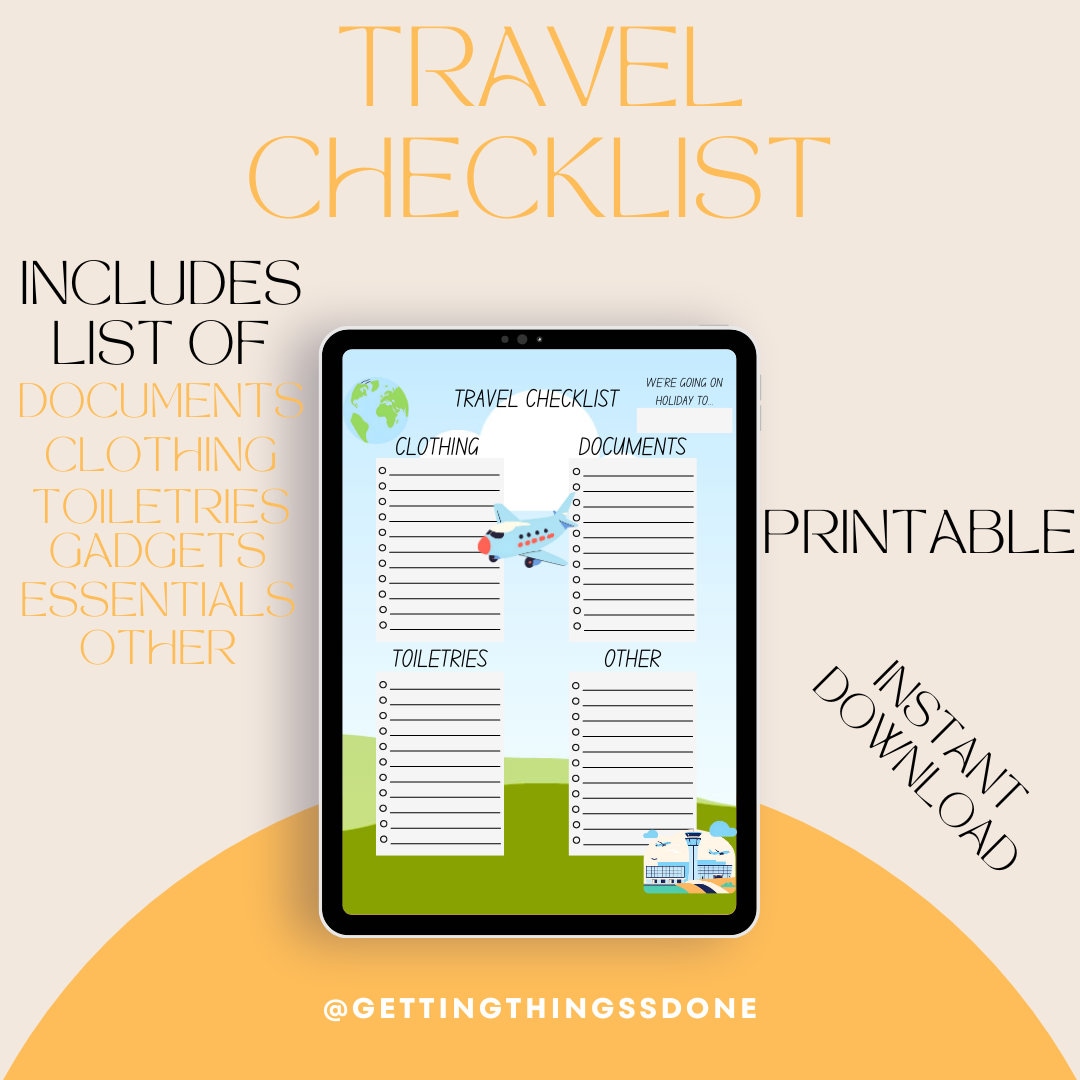 Printable Holiday Travel Checklist, Planner, Organiser - Documents ...