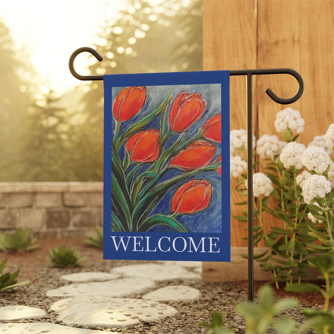Tulips Welcome Garden Banner, Floral House Flag - Etsy