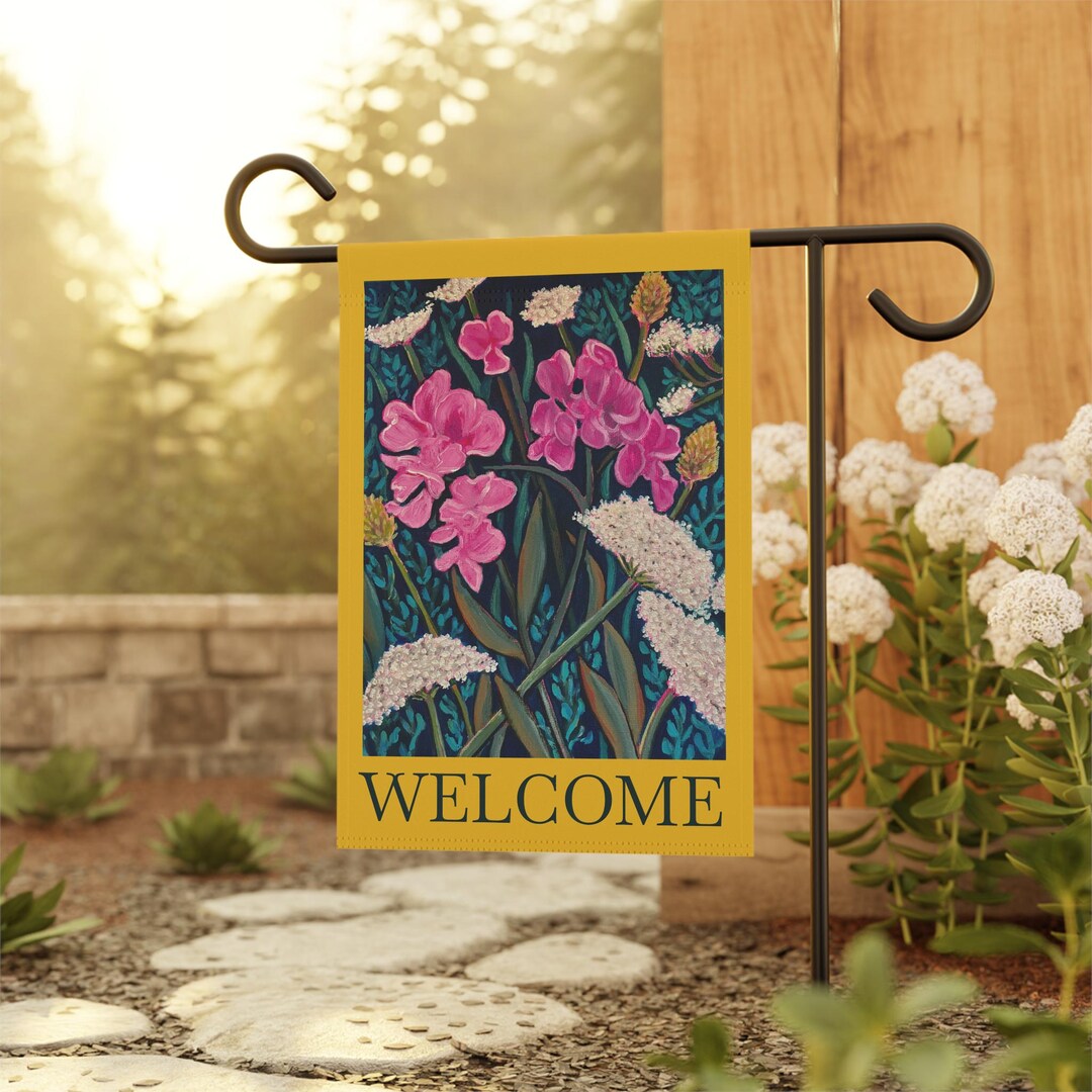 Sweet Peas Welcome Garden & House Banner, Floral Garden House Flag ...