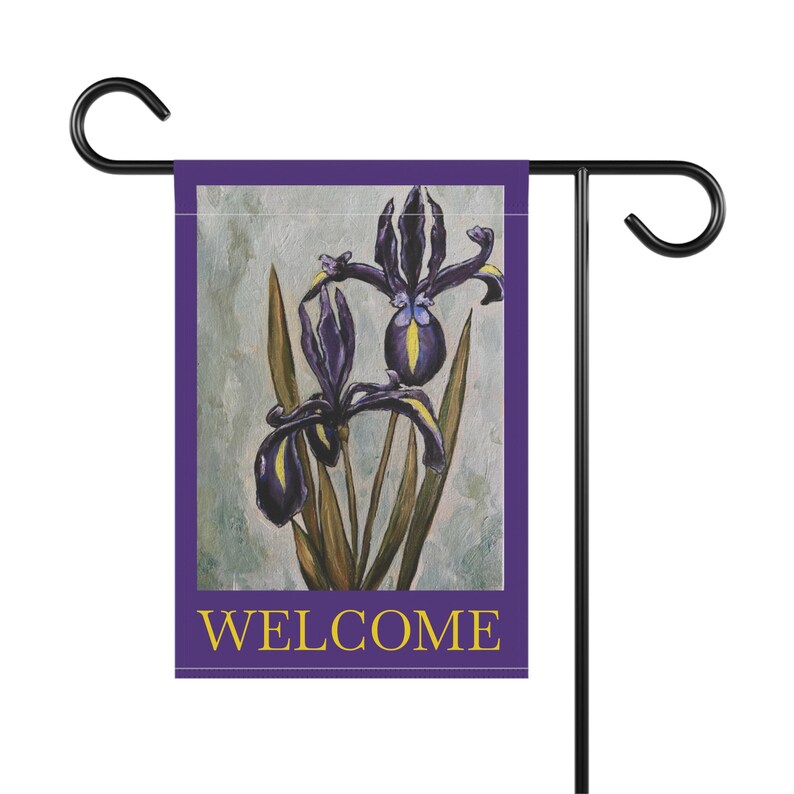 Iris Welcome Garden & House Banner, Floral Garden House Flag, Welcome ...