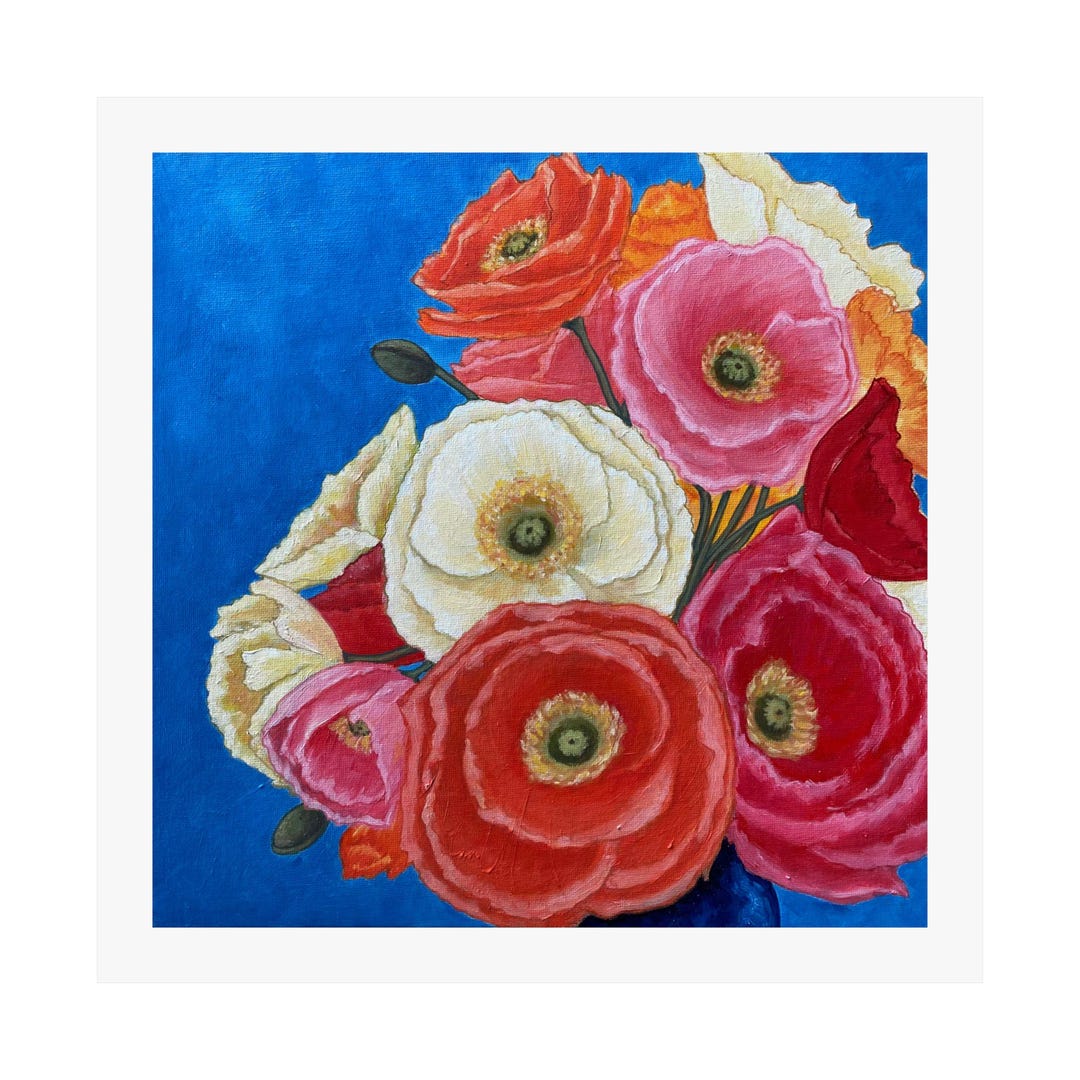 Poppies in Blue Bloom #2, Fine Art Print of Original Oil Painting by ...