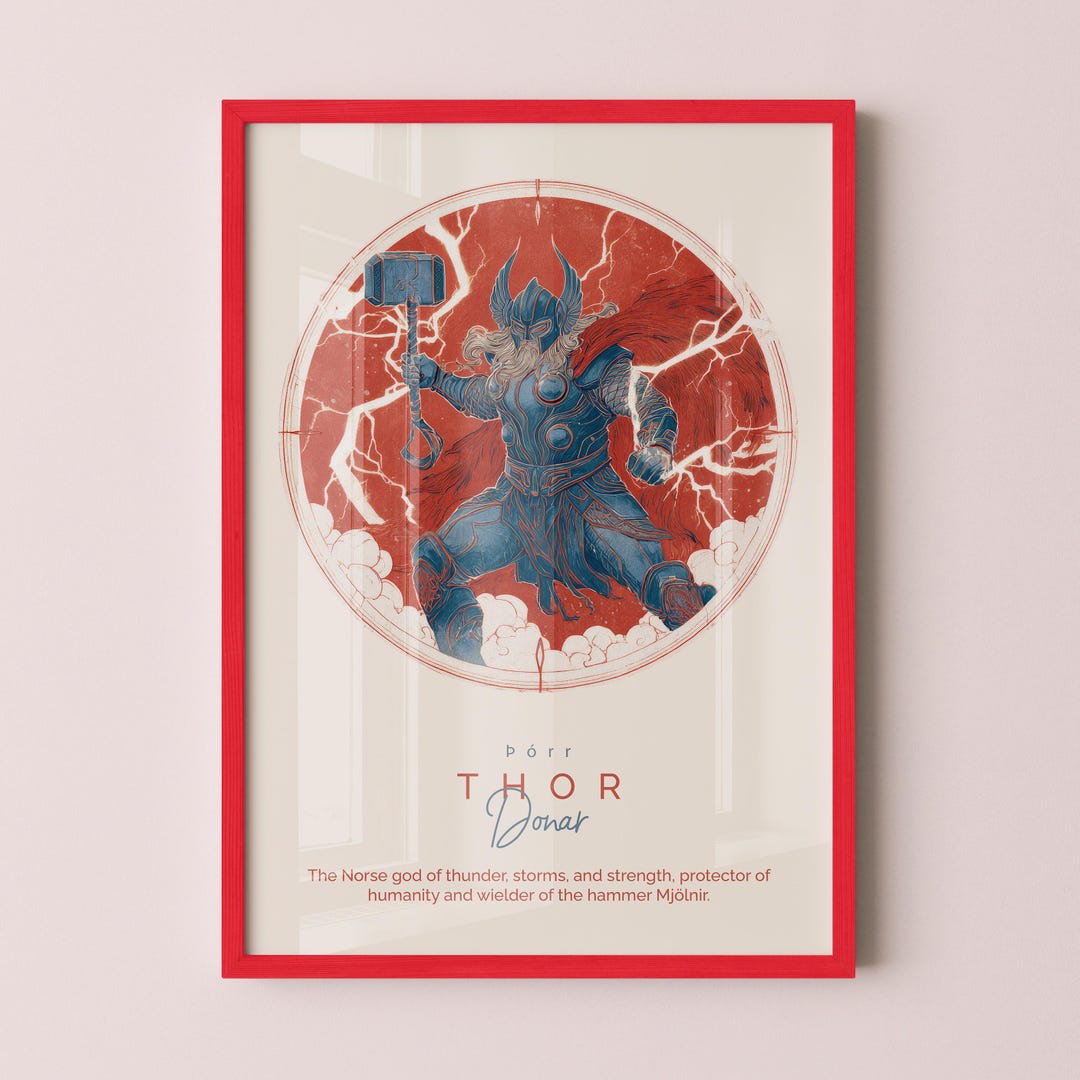 Thor Donar Norse God Poster, Nordic Mythology Wall Art, Viking Thunder ...