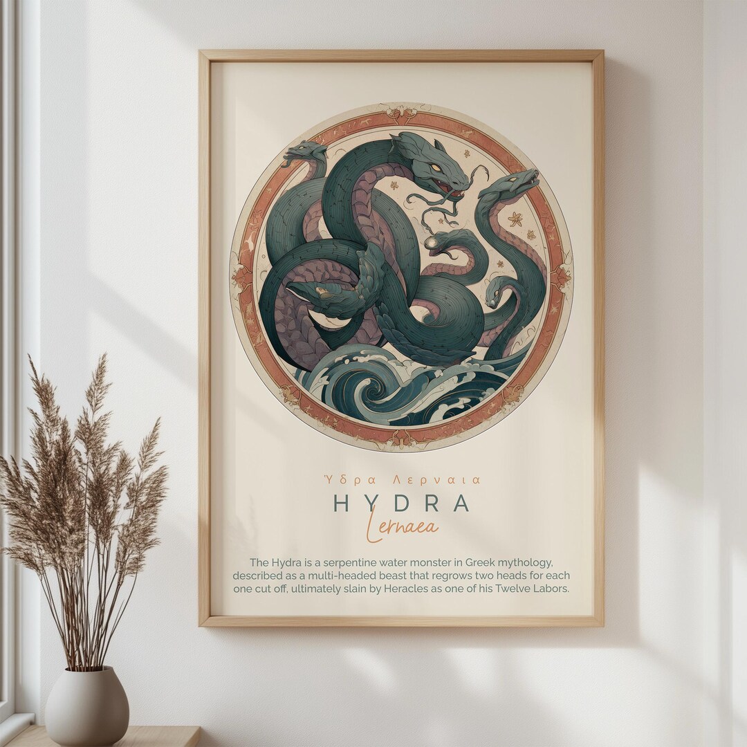 Hydra Lernaea Mythical Creature Poster, Greek Mythology Wall Art Print ...