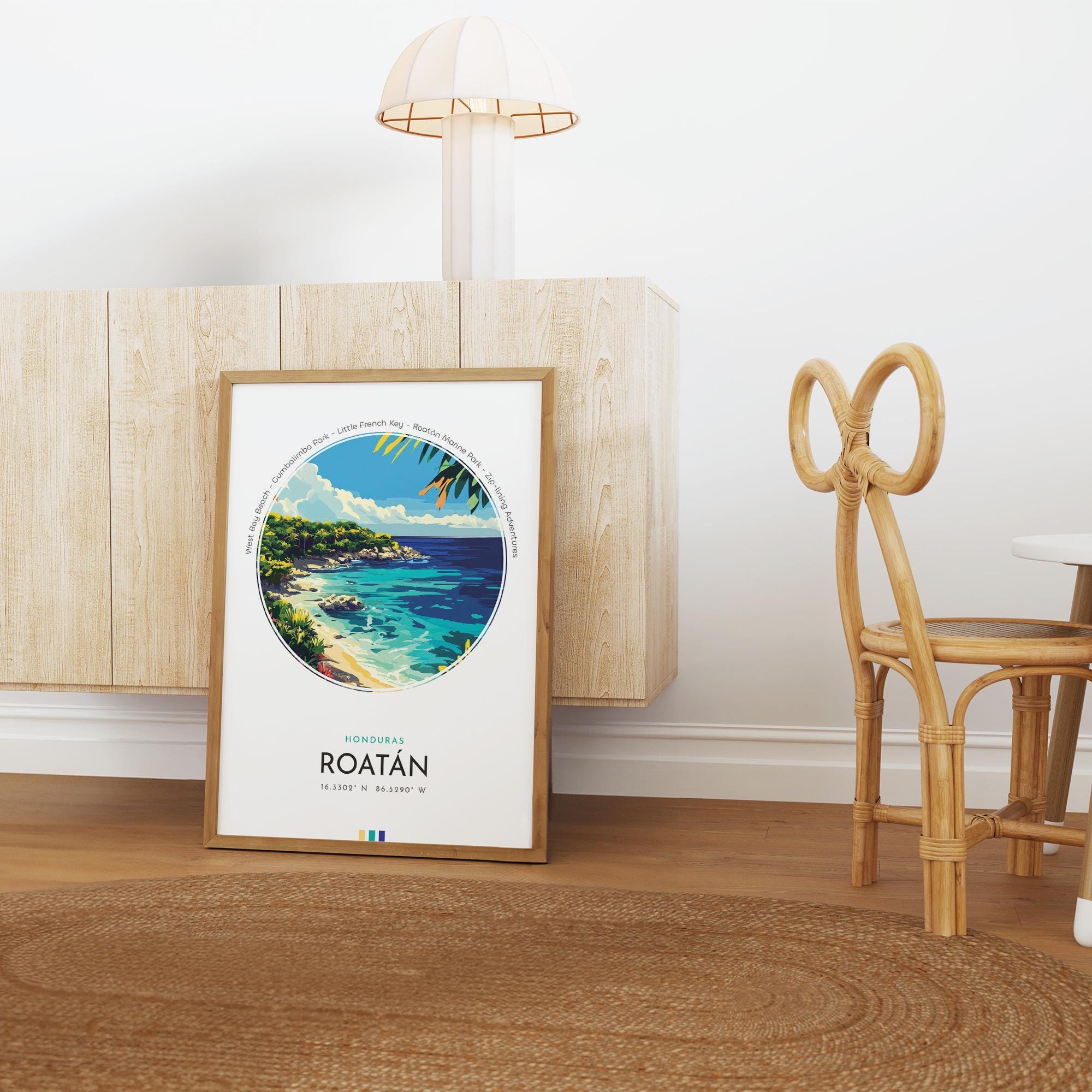 Roatan City Poster, Honduras Travel Print, Framed Wall Art Print ...