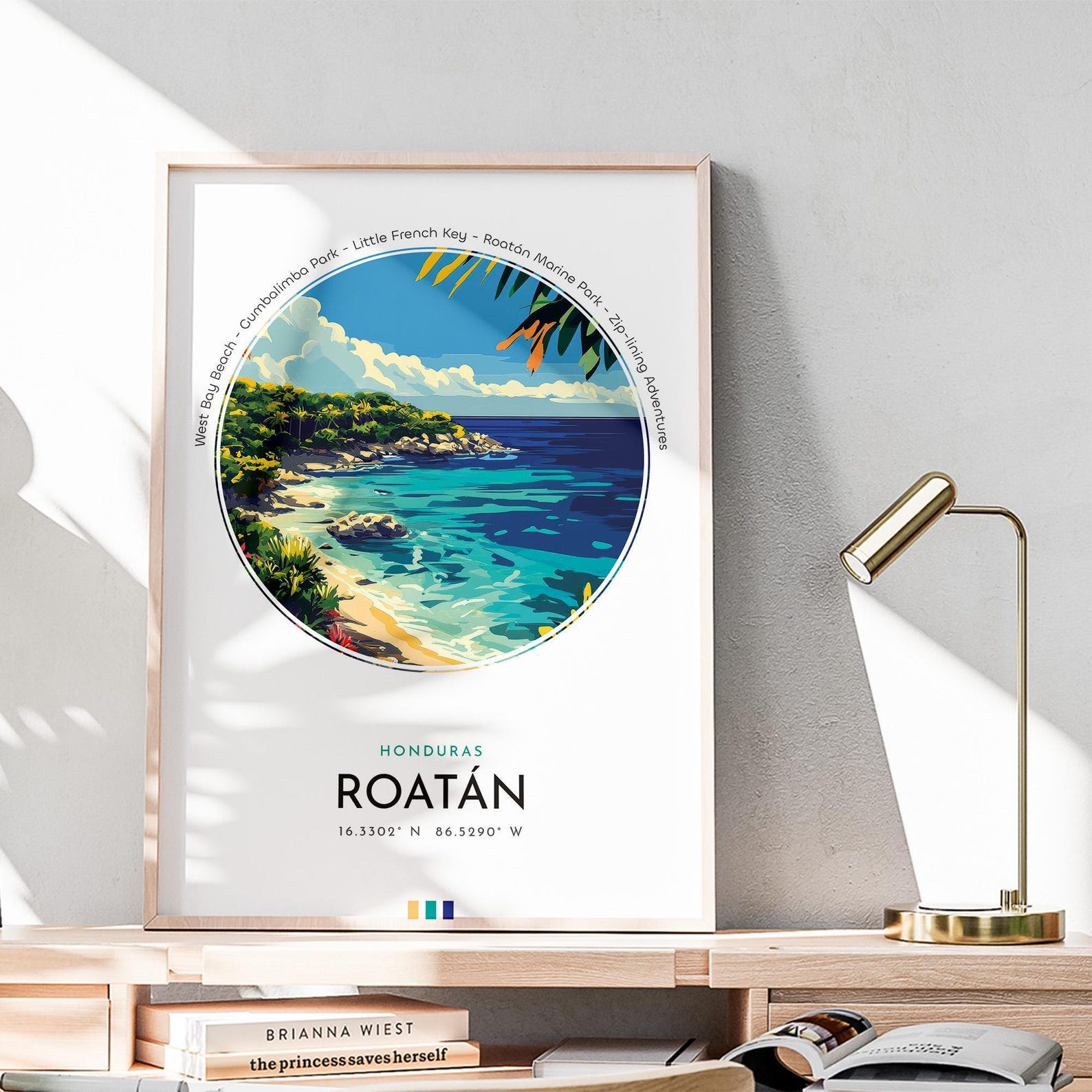 Roatan City Poster, Honduras Travel Print, Framed Wall Art Print ...