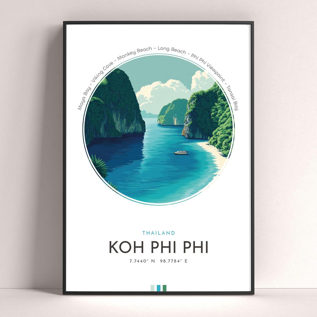 Koh Phi Phi Poster, Phi Phi Islands Travel Print, Thailand Printable ...