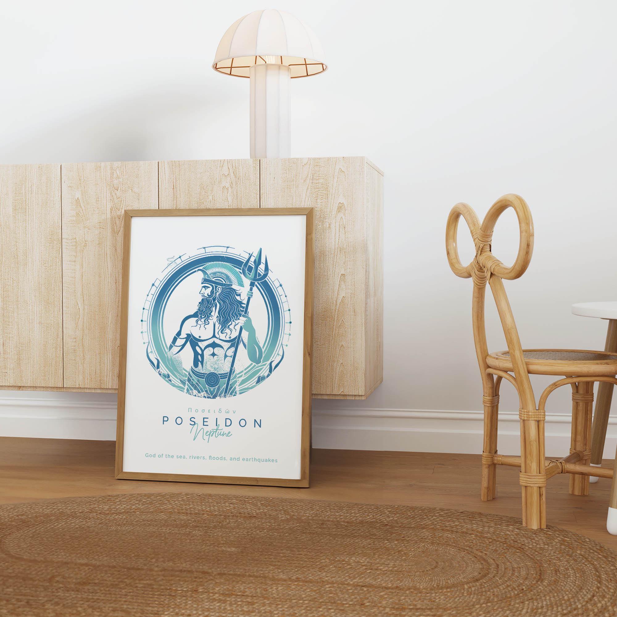 Poseidon Neptune Greek God Print, Poseidon Modern Poster, Greek ...