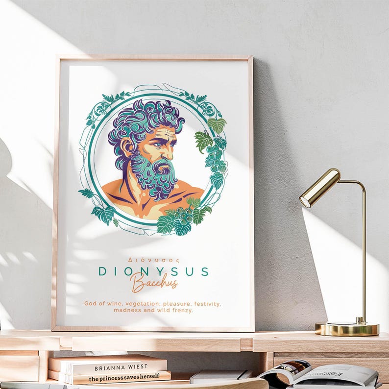 Dionysus Bacchus Greek God Print, Dionysus Modern Poster, Greek ...