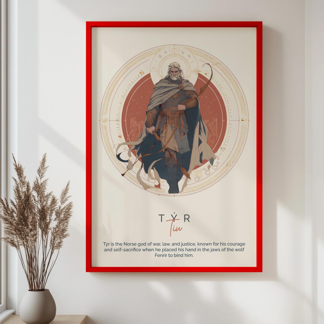 Tyr Norse God Poster, Tiu Viking Mythology Wall Art, Nordic Warrior God ...