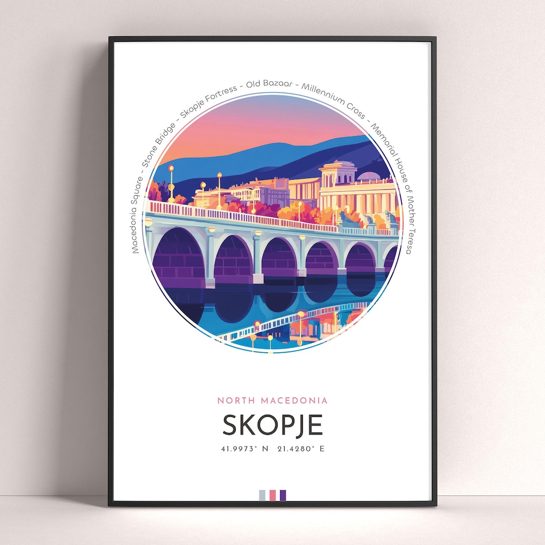 Skopje City Poster, North Macedonia Travel Print, Printable Wall Art ...