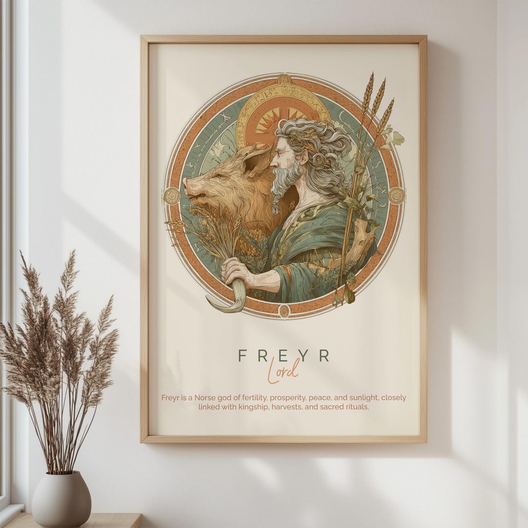 Freyr Norse God Poster, Nordic Mythology Wall Art, Viking God Print ...
