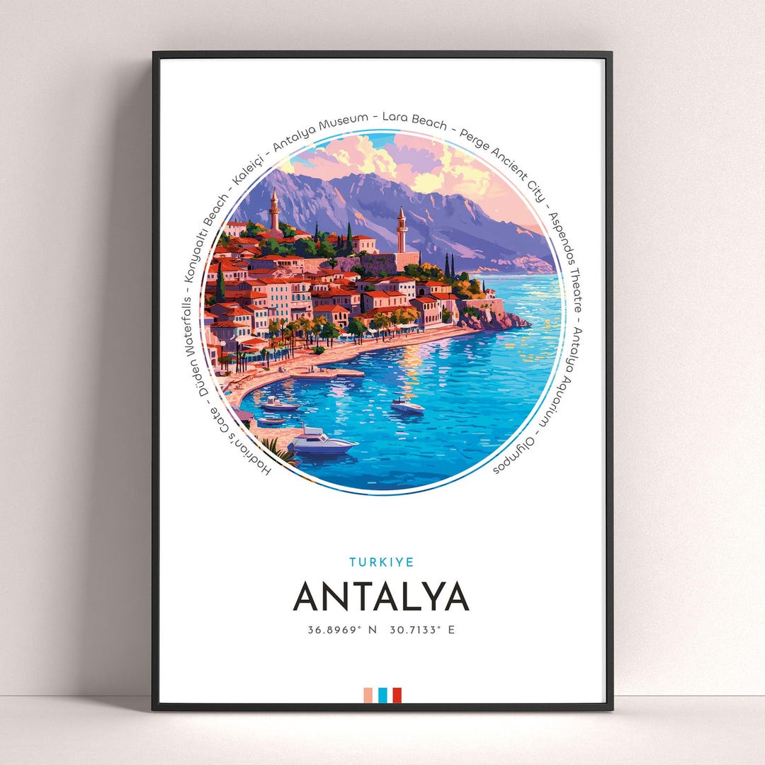 Antalya City Poster, Turkiye Travel Print, Printable Wall Art, Travel ...
