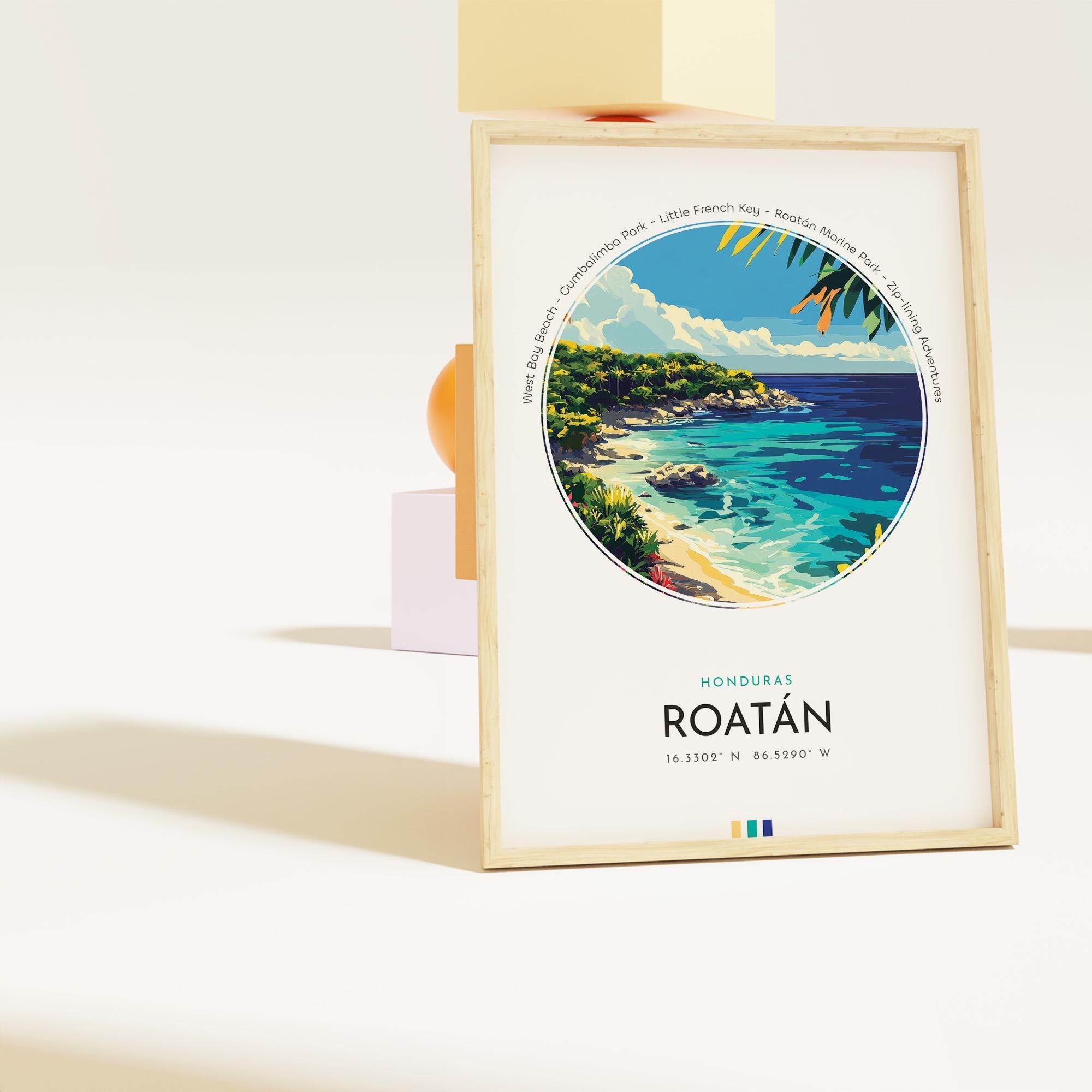 Roatan City Poster, Honduras Travel Print, Framed Wall Art Print ...